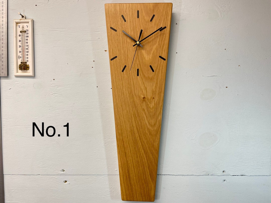 English Oak Long Narrow Modern Wooden Wall Clock, Wood Clock UK ...
