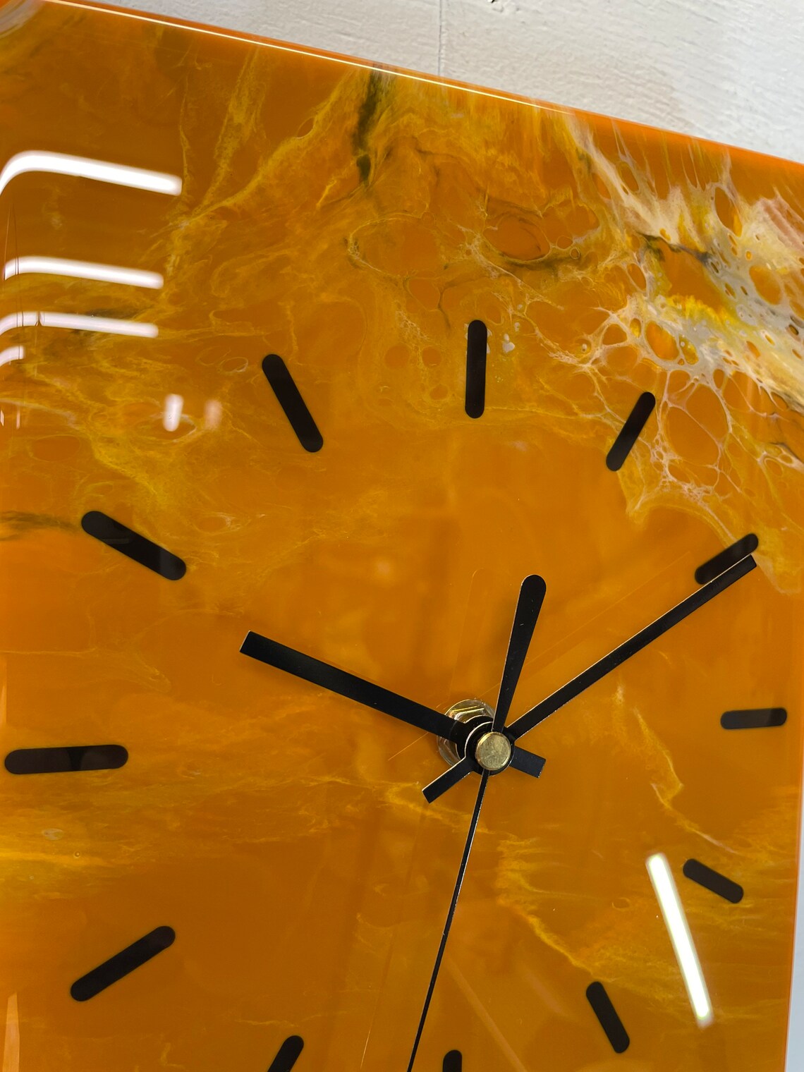 Narrow Burnt Orange Ivory and Black Abstract Resin Wall Clock, Long ...