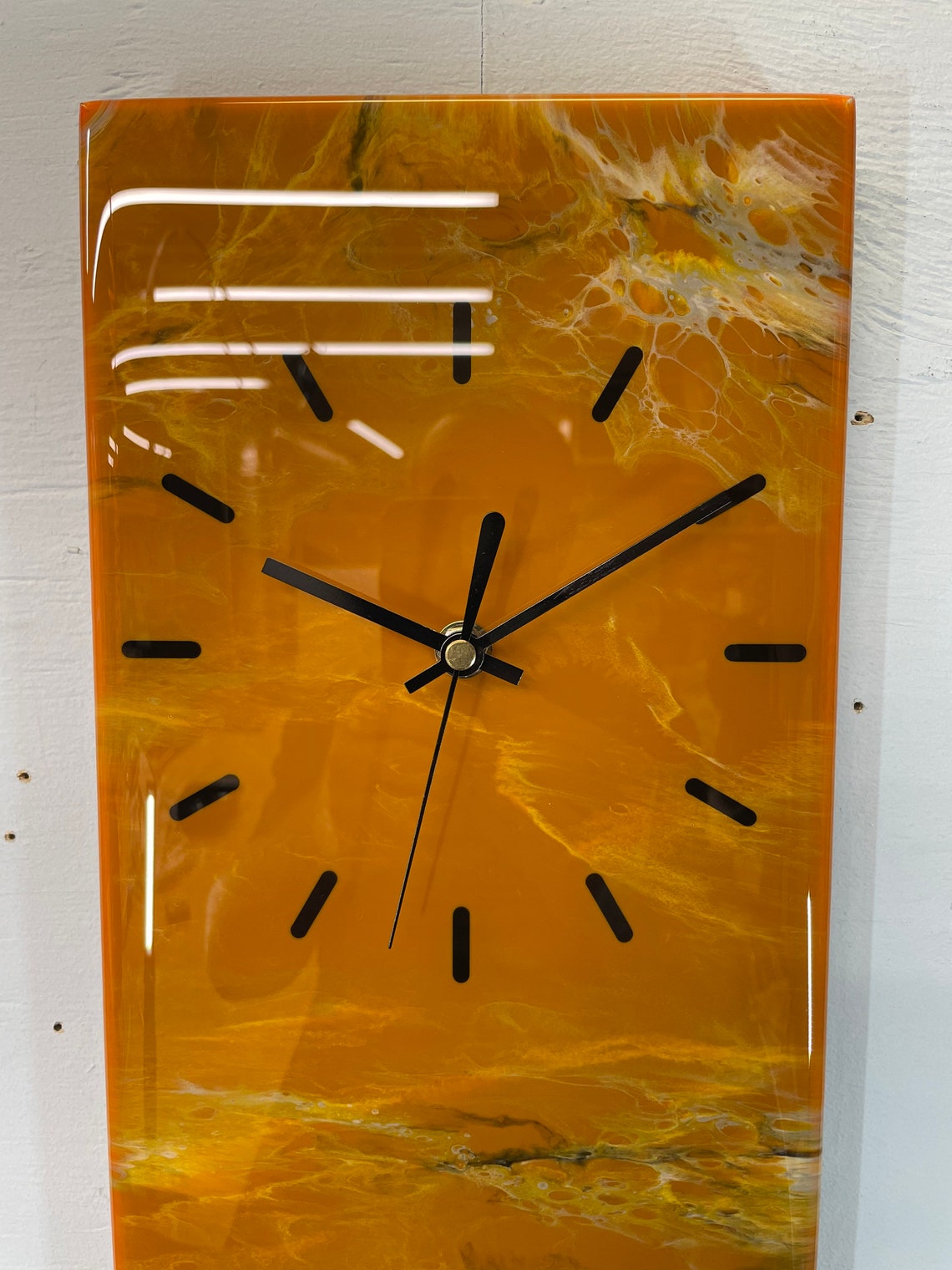 Narrow Burnt Orange Ivory and Black Abstract Resin Wall Clock, Long ...