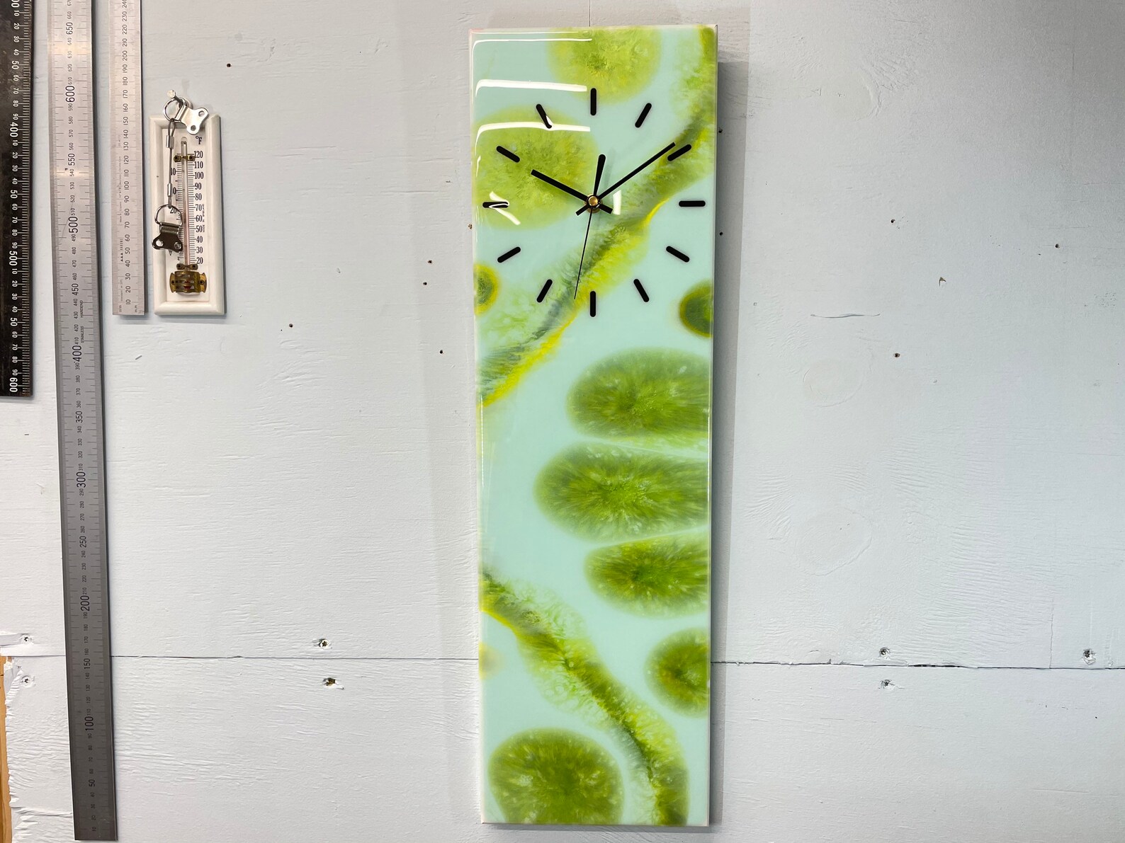 Long Narrow Green Abstract Resin Wall Clock Long Modern Wall | Etsy