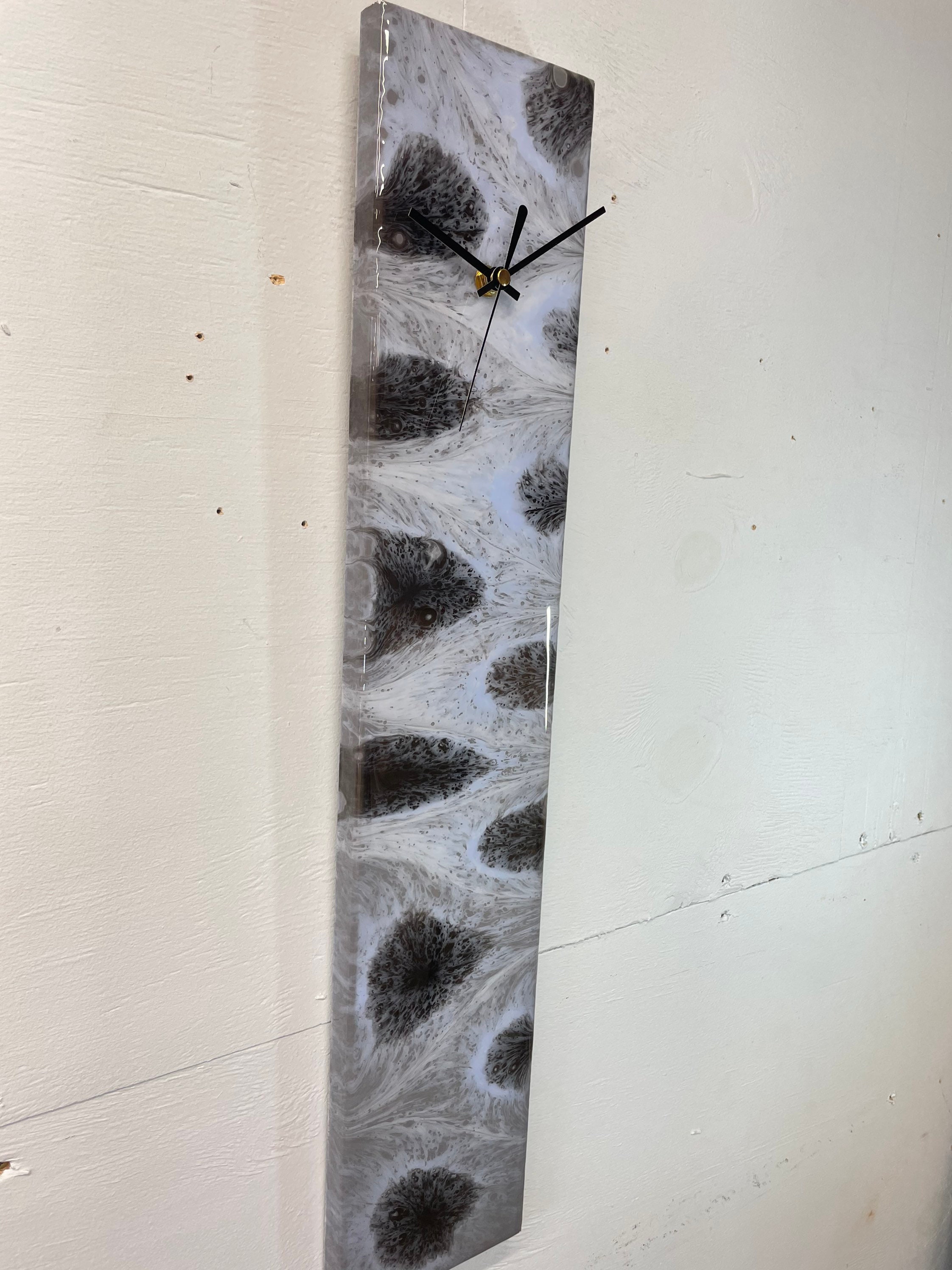 Narrow Grey Black & Pale Blue Abstract Resin Wall Clock Long | Etsy