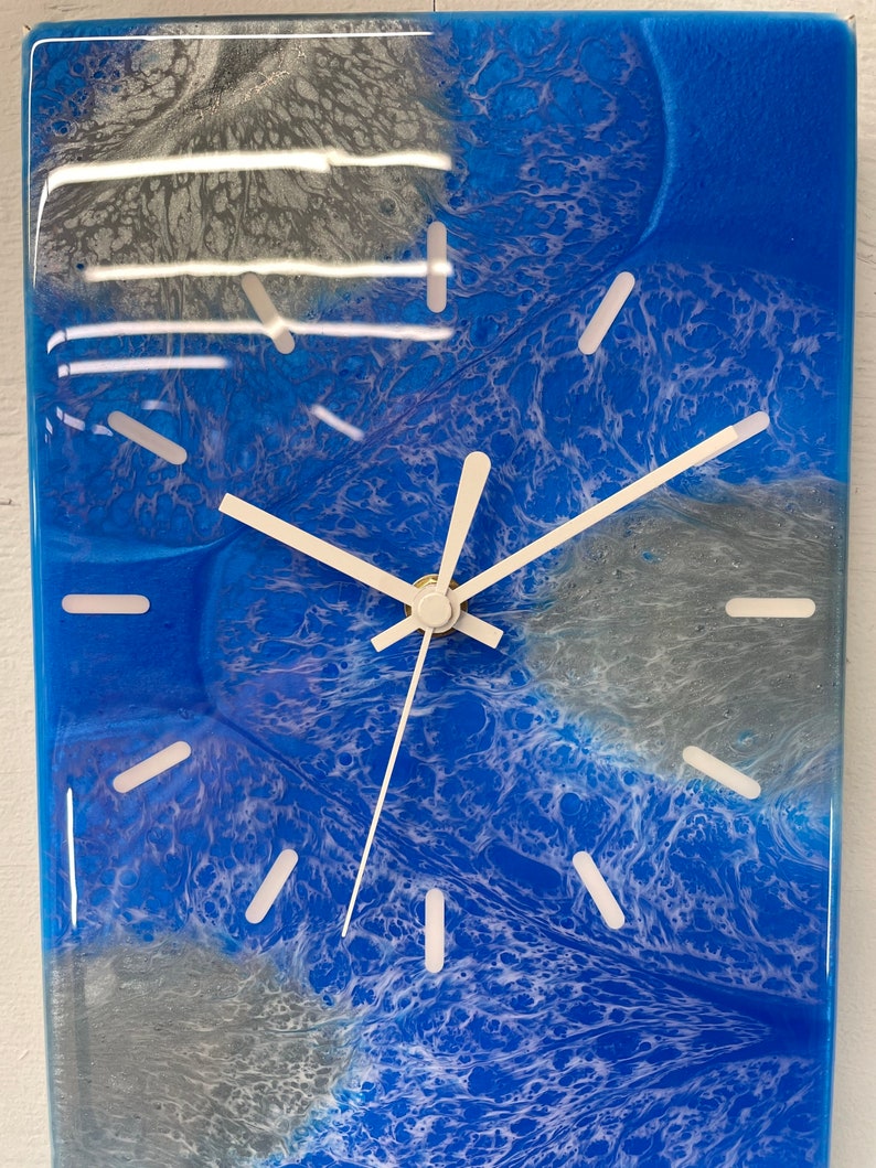 Sapphire Blue and Silver Abstract Resin Wall Clock Long | Etsy UK