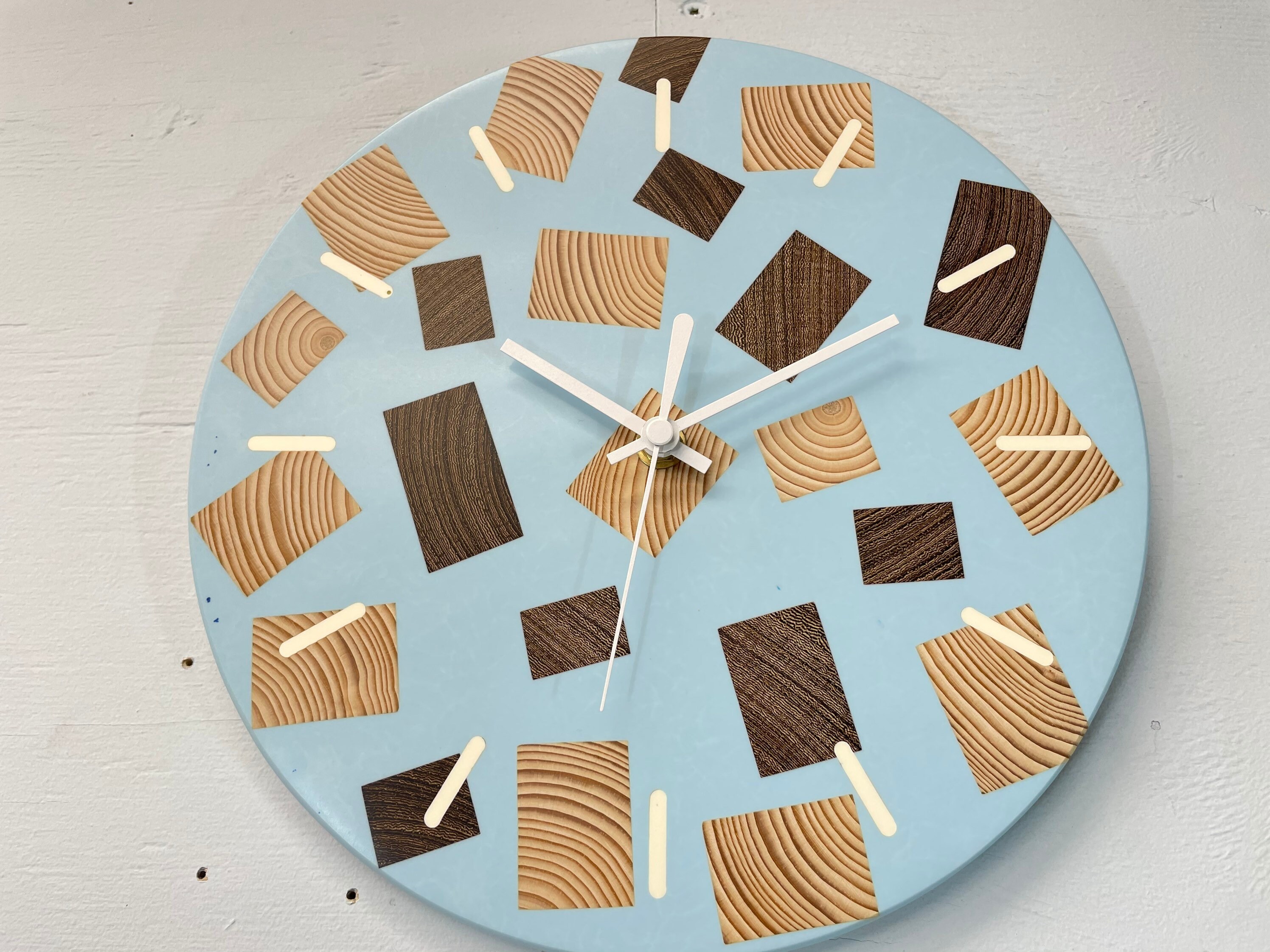 Sky Blue Resin and Wood Wall Clock Wooden Wall Clock Modern - Etsy