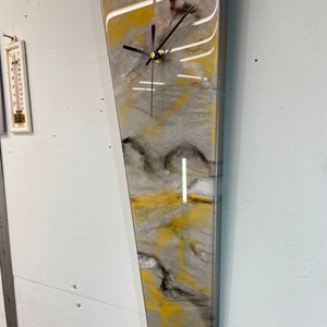 Narrow Metallic Silver Black Gold and White Abstract Resin Wall Clock ...