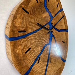 English Oak Wooden Wall Clock, Pearlescent Blue Resin Wood Clock, Blue ...