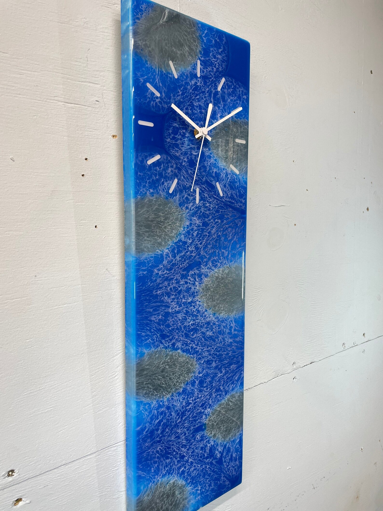 Sapphire Blue and Silver Abstract Resin Wall Clock Long | Etsy