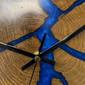 English Oak Wooden Wall Clock, Pearlescent Blue Resin Wood Clock, Blue ...