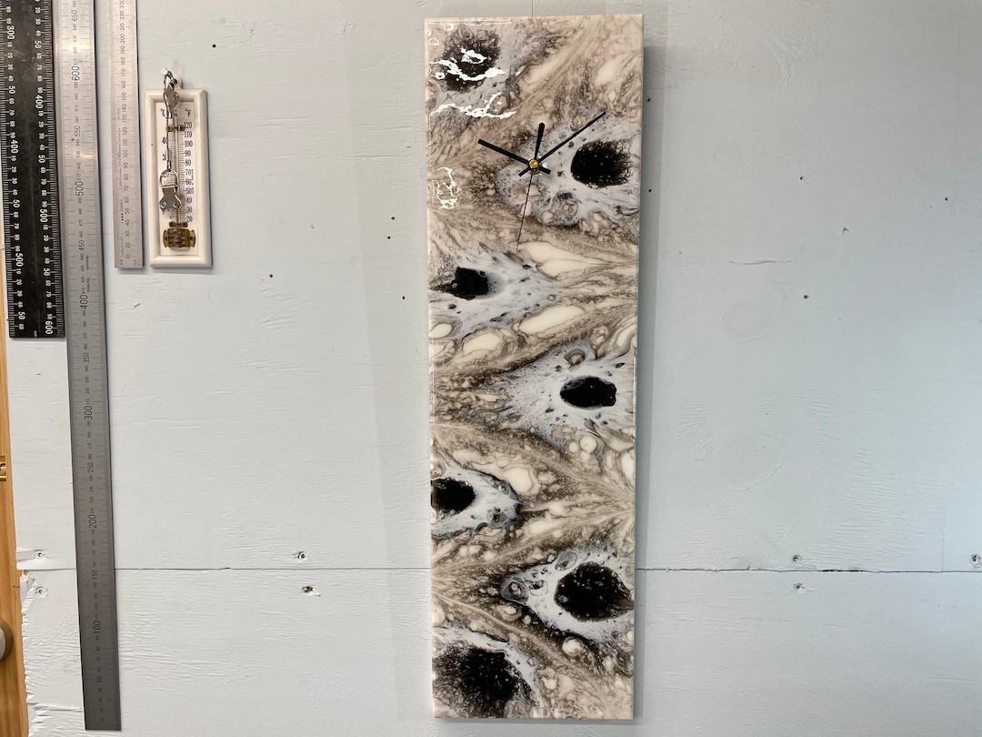 Narrow Black and White Abstract Resin Wall Clock, Long Modern Wall ...