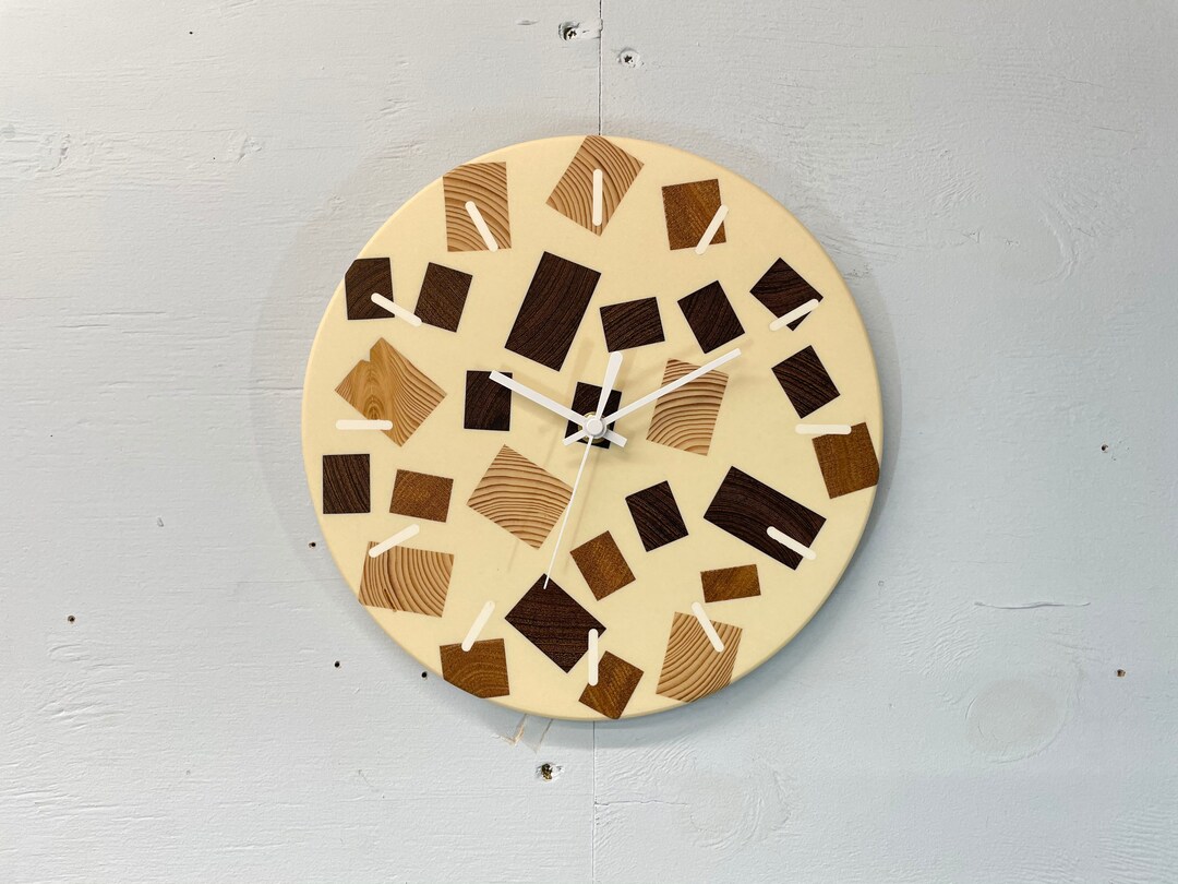 Wood and Mustard Coloured Resin Wall Clock, Modern Wall Clock ...