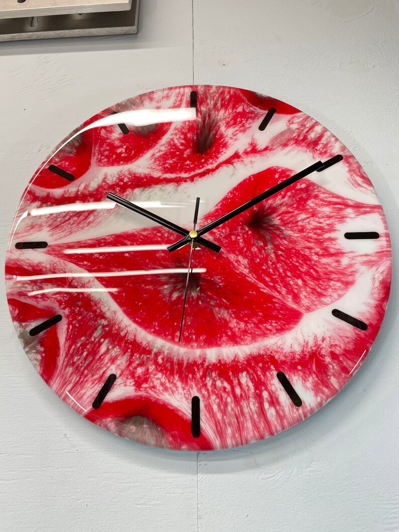 33cm Red & White Resin Wall Clock Unusual Wall Clock Modern | Etsy UK