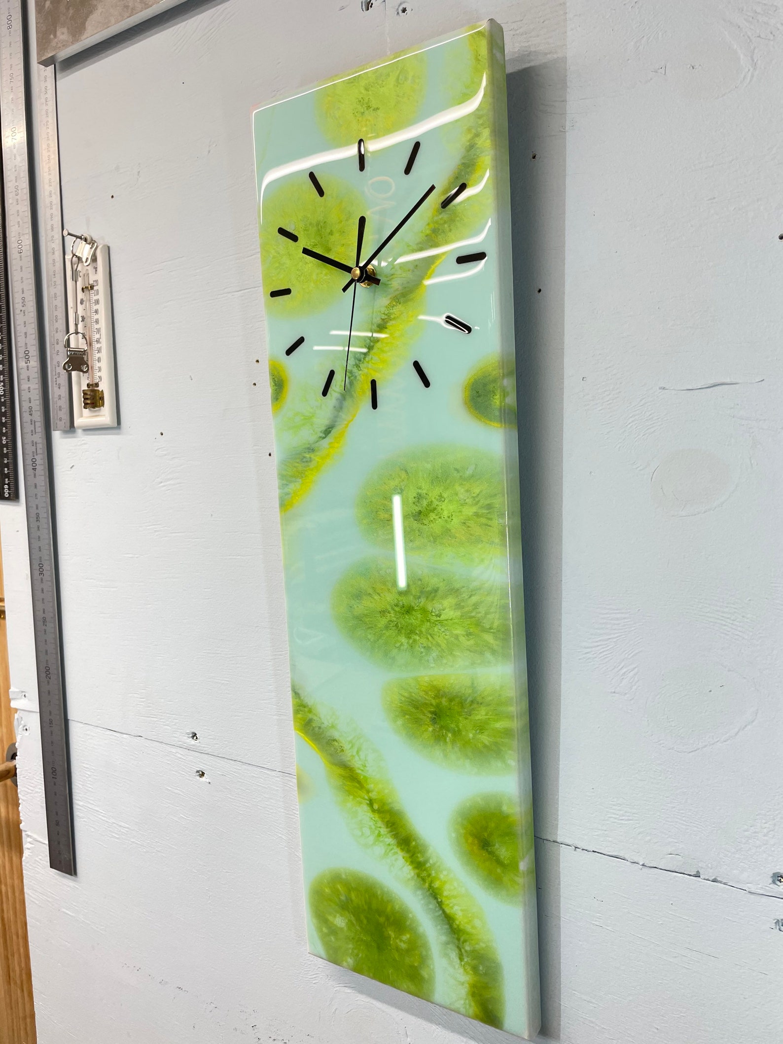 Long Narrow Green Abstract Resin Wall Clock Long Modern Wall | Etsy