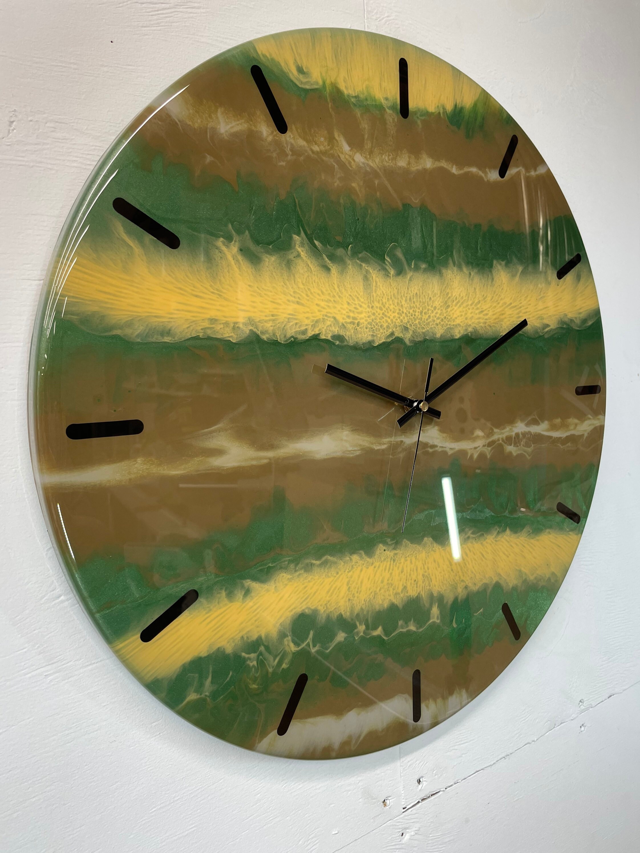 50cm Large Dark Green and Brown Modern Resin Wall Clock | Etsy