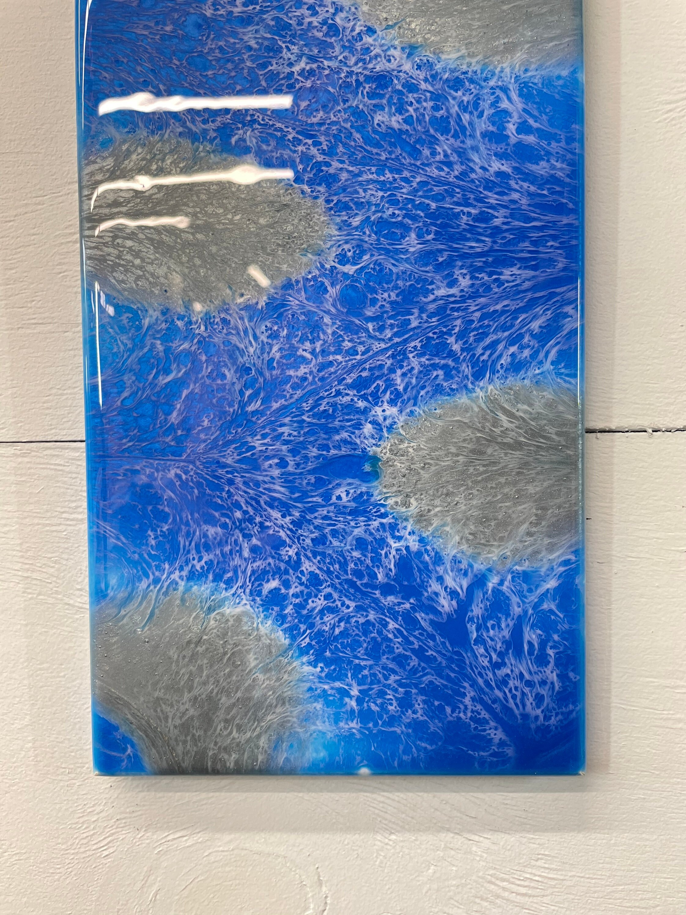 Sapphire Blue and Silver Abstract Resin Wall Clock Long | Etsy