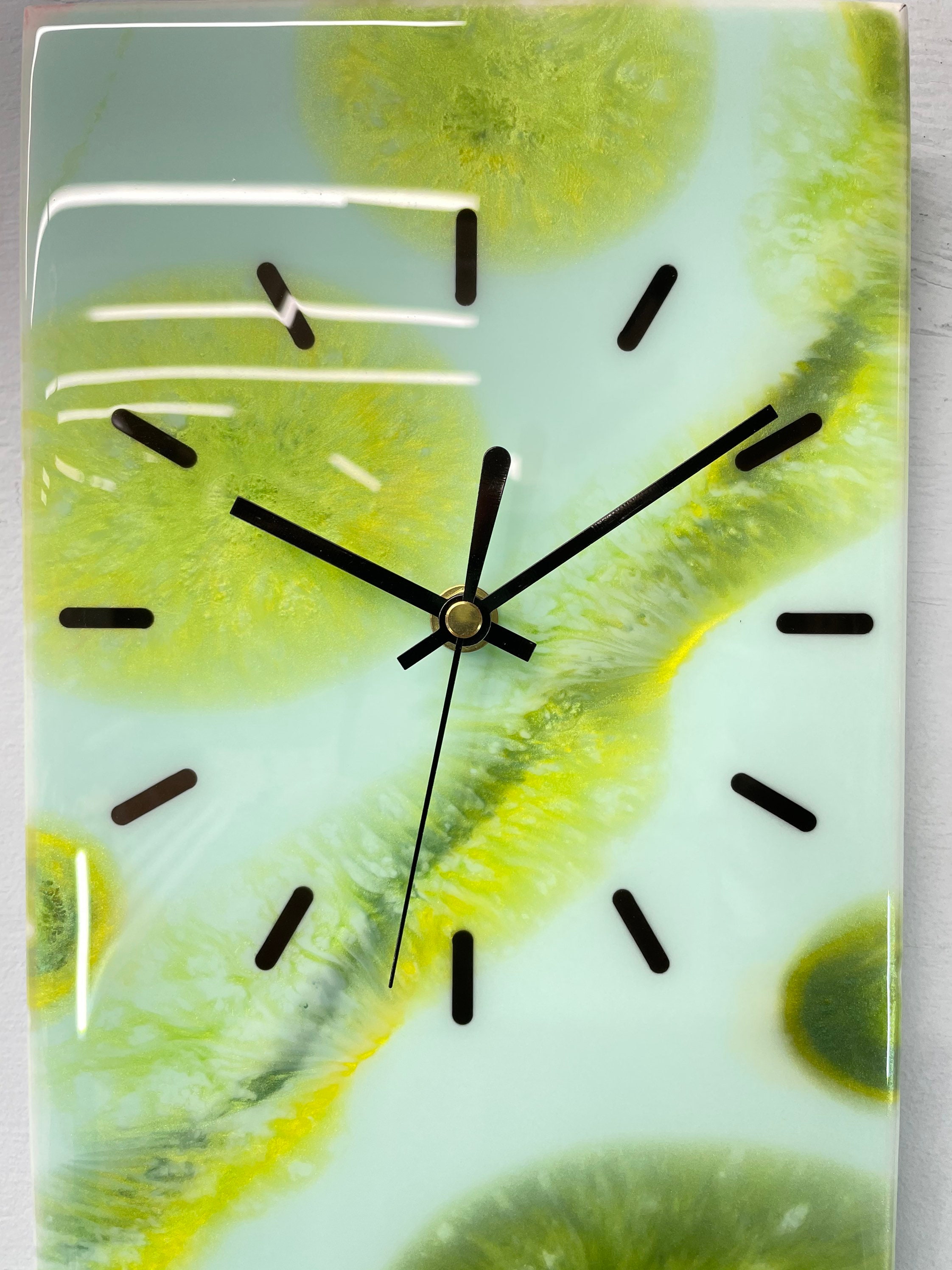 Long Narrow Green Abstract Resin Wall Clock Long Modern Wall | Etsy
