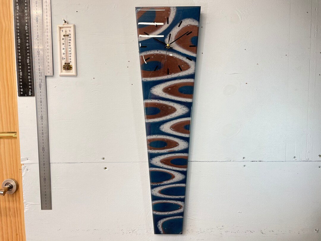 70cm Long Narrow Dark Blue and Copper Abstract Resin Wall Clock, Modern ...