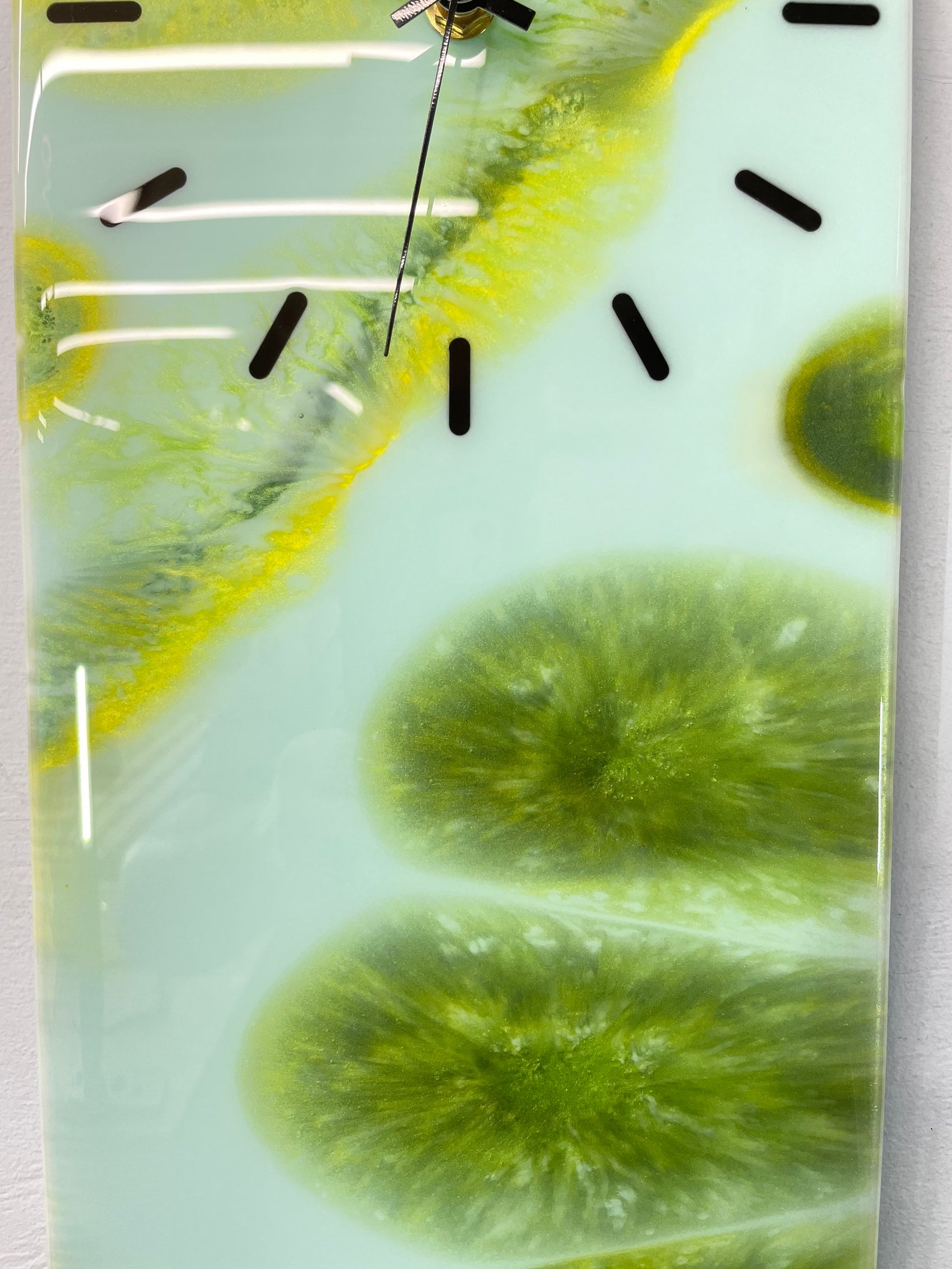 Long Narrow Green Abstract Resin Wall Clock Long Modern Wall | Etsy