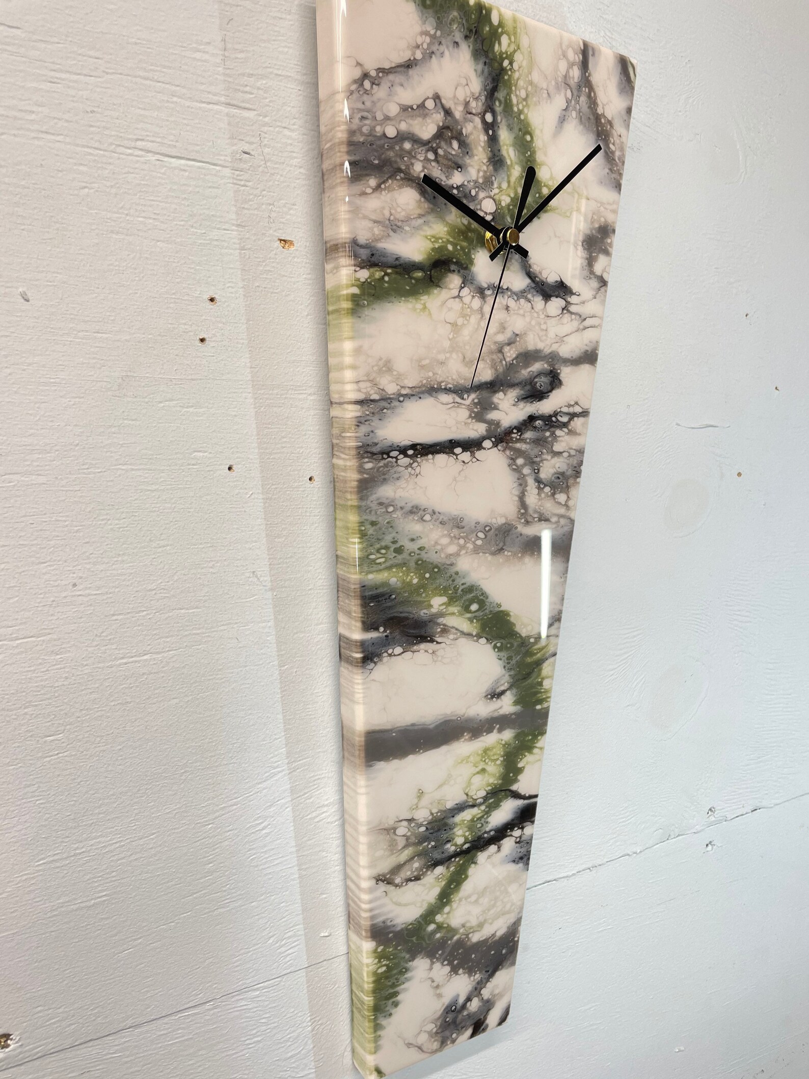 Narrow White Black Grey and Green Abstract Resin Wall Clock - Etsy UK