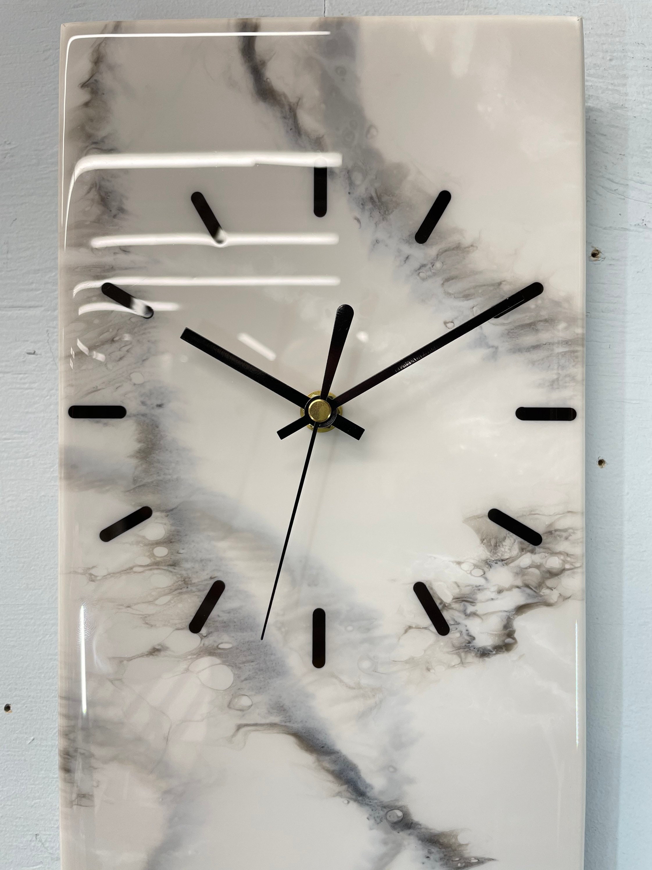 Narrow Grey Black & White Abstract Resin Wall Clock Long | Etsy
