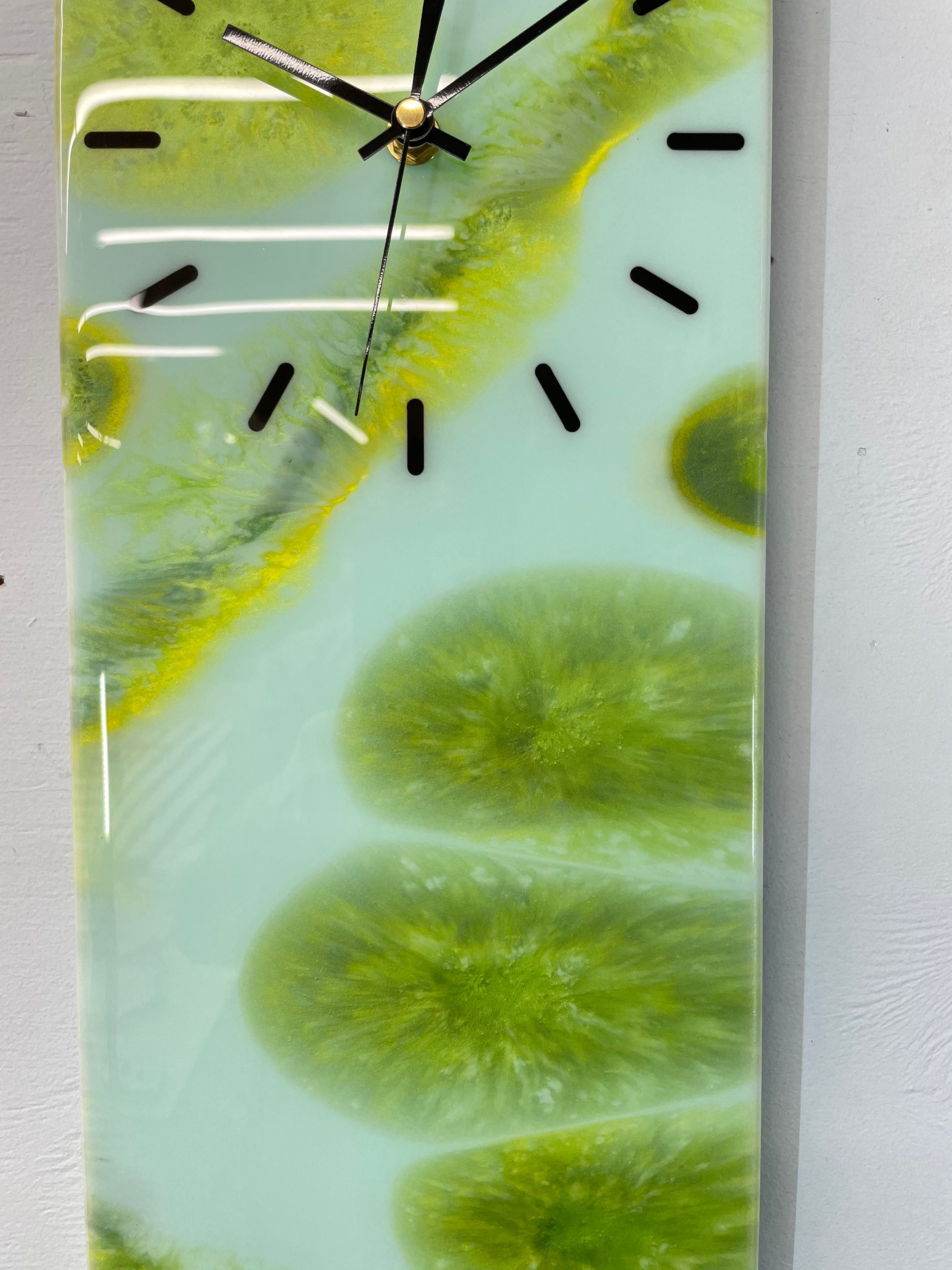 Long Narrow Green Abstract Resin Wall Clock Long Modern Wall | Etsy