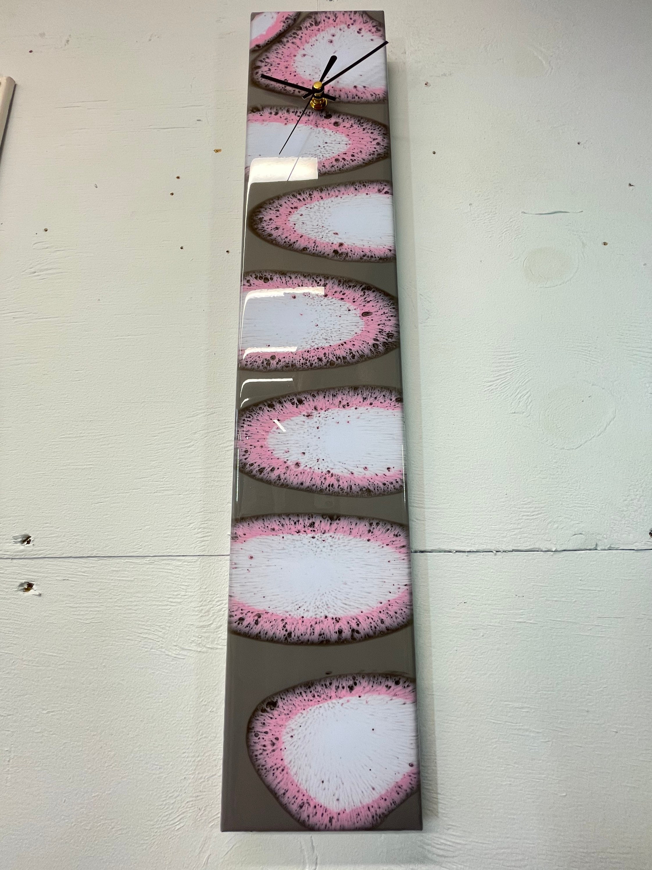 Narrow Grey Pink & Pale Blue Abstract Resin Wall Clock Long | Etsy