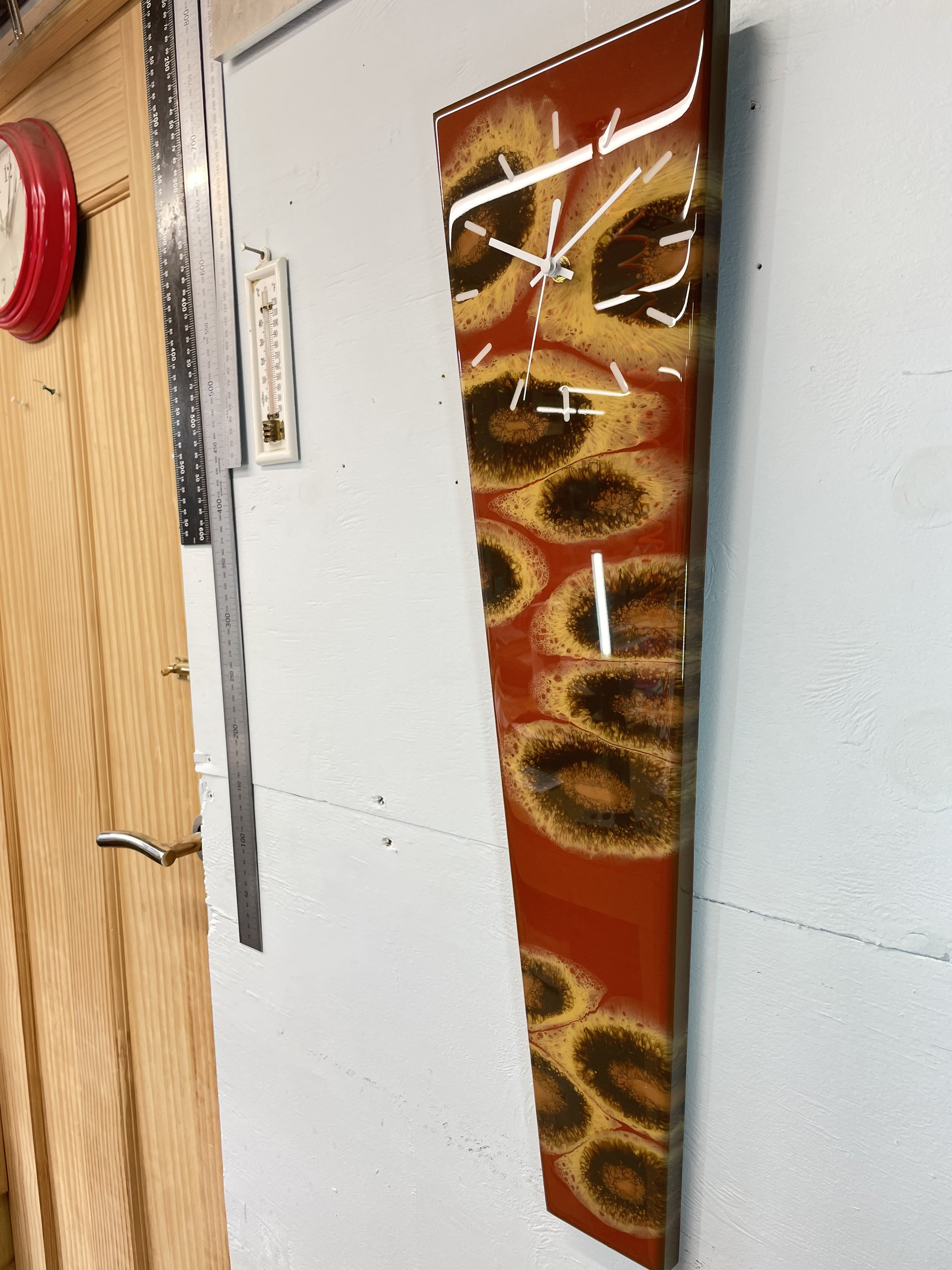 70cm Long Narrow Burnt Orange and Brown Abstract Resin Wall Clock ...