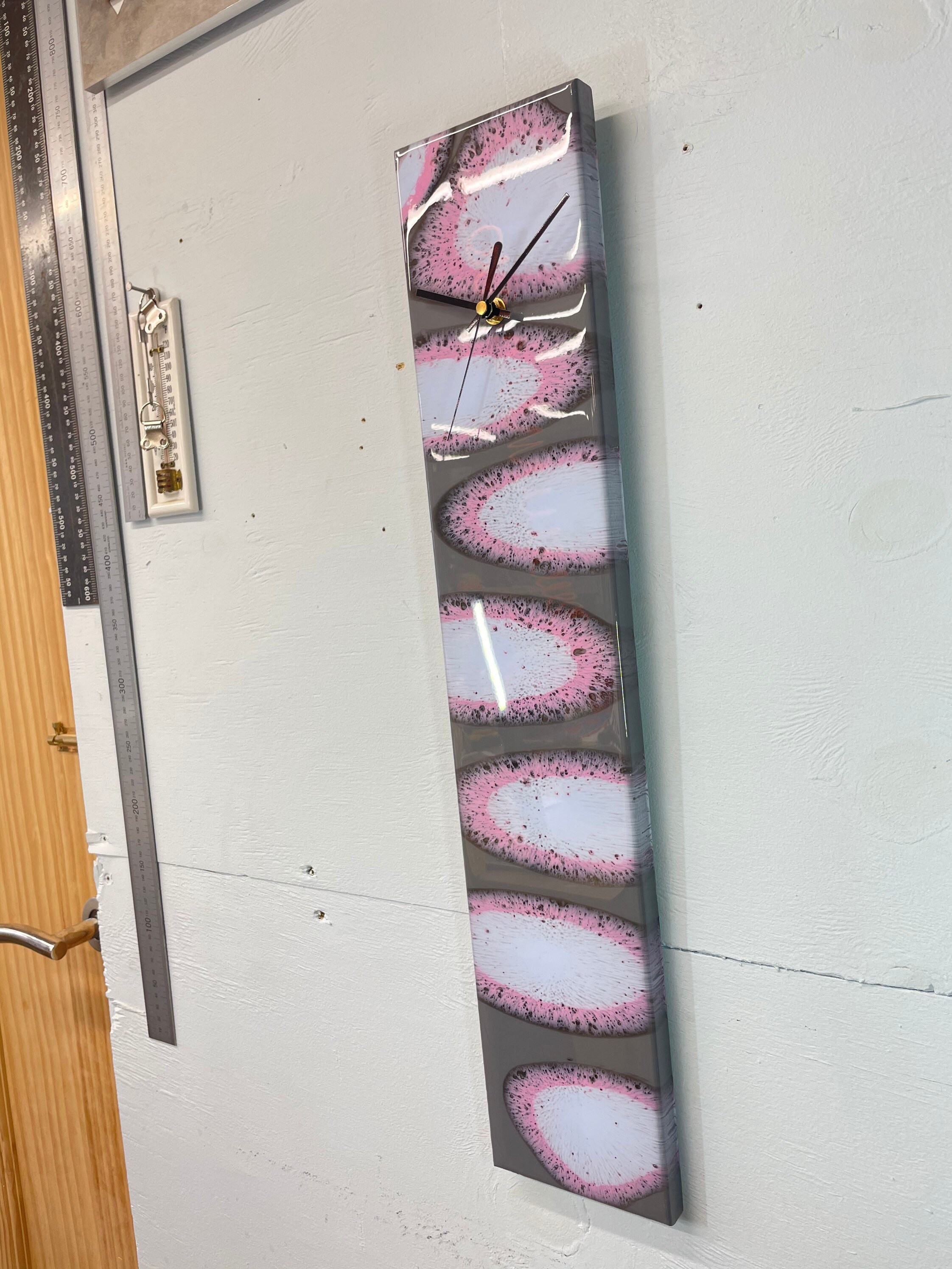 Narrow Grey Pink & Pale Blue Abstract Resin Wall Clock Long | Etsy