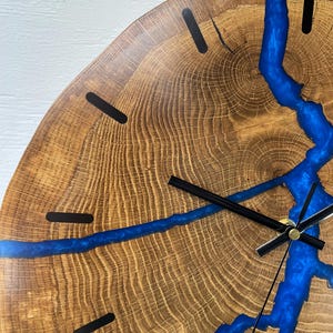 English Oak Wooden Wall Clock, Pearlescent Blue Resin Wood Clock, Blue ...