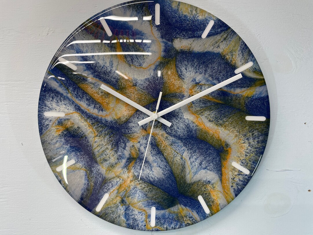 33cm Navy Blue Orange and Grey Abstract Modern Resin Wall Clock ...