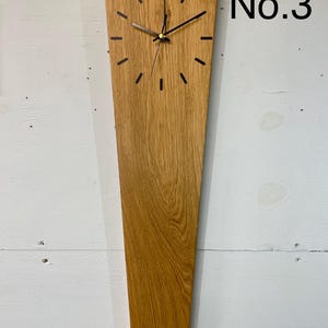 Long Narrow Modern English Oak Wooden Wall Clock, Wood Clock UK ...