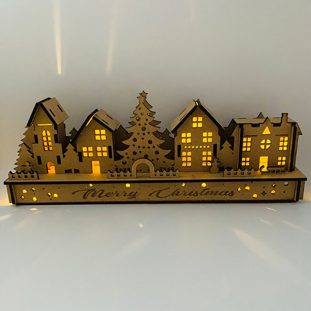 Wooden Christmas Light up Decoration Featuring a Village Scene With ...