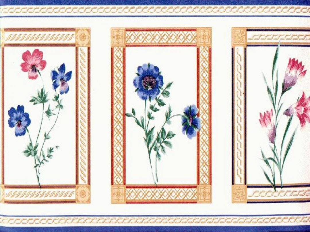 6 7/8 in X 15 Ft Prepasted Wallpaper Borders Floral Wall - Etsy