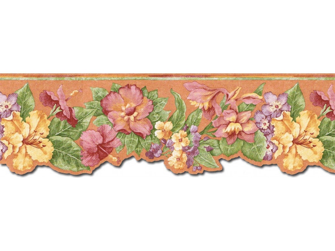 7 3/4 in X 15 Ft Prepasted Wallpaper Borders Floral Wall Paper Border ...