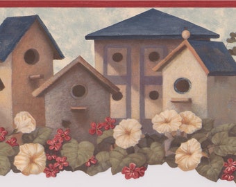 Birdhouses Wallpaper Border - Etsy
