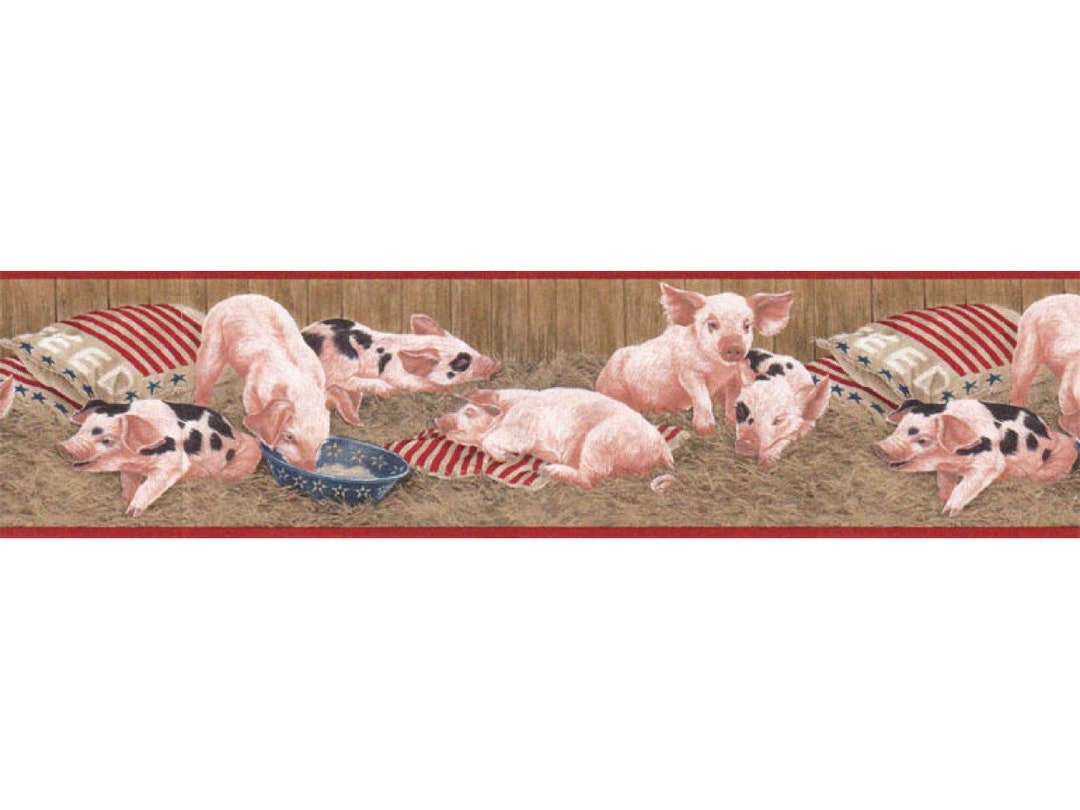 6 7/8 in X 15 Ft Prepasted Wallpaper Borders Pigs Wall Paper Border ...
