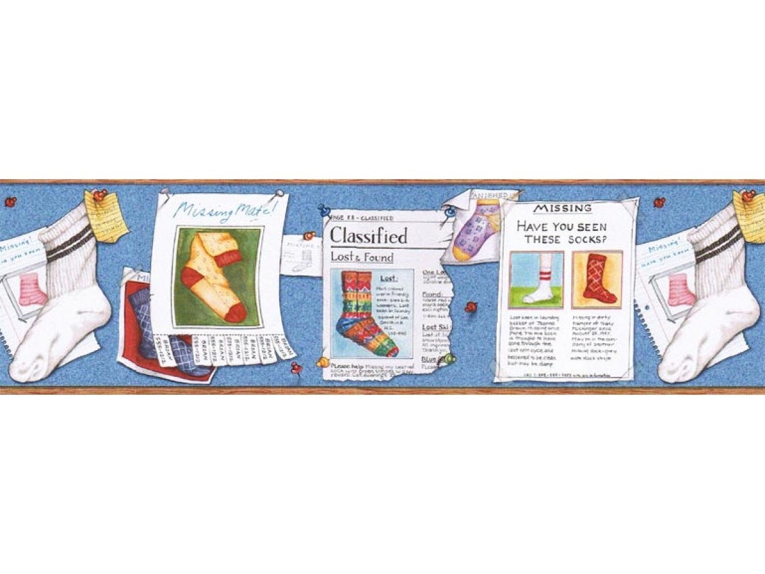 6 7/8 in X 15 Ft Prepasted Wallpaper Borders Socks Wall Paper Border ...