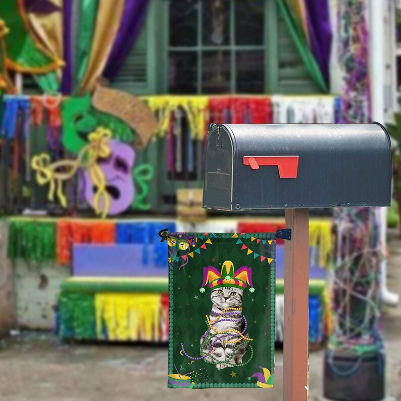 Mardi Gras Cat Jester Flag Carnival Flag Purple Green Yellow - Etsy