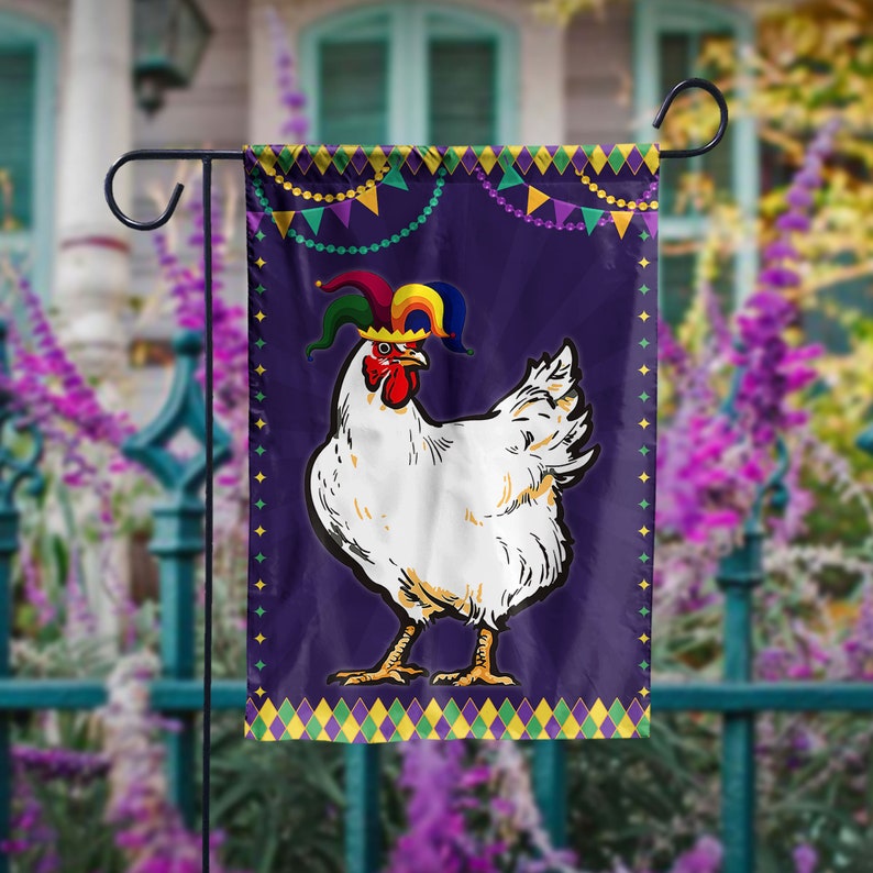 Chicken Jester Hat Flag, Mardi Gras Flag, Happy Mardi Gras, New Orleans ...
