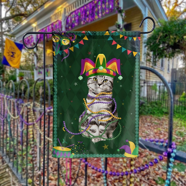 Mardi Gras Cat Jester Flag Carnival Flag Purple Green Yellow - Etsy
