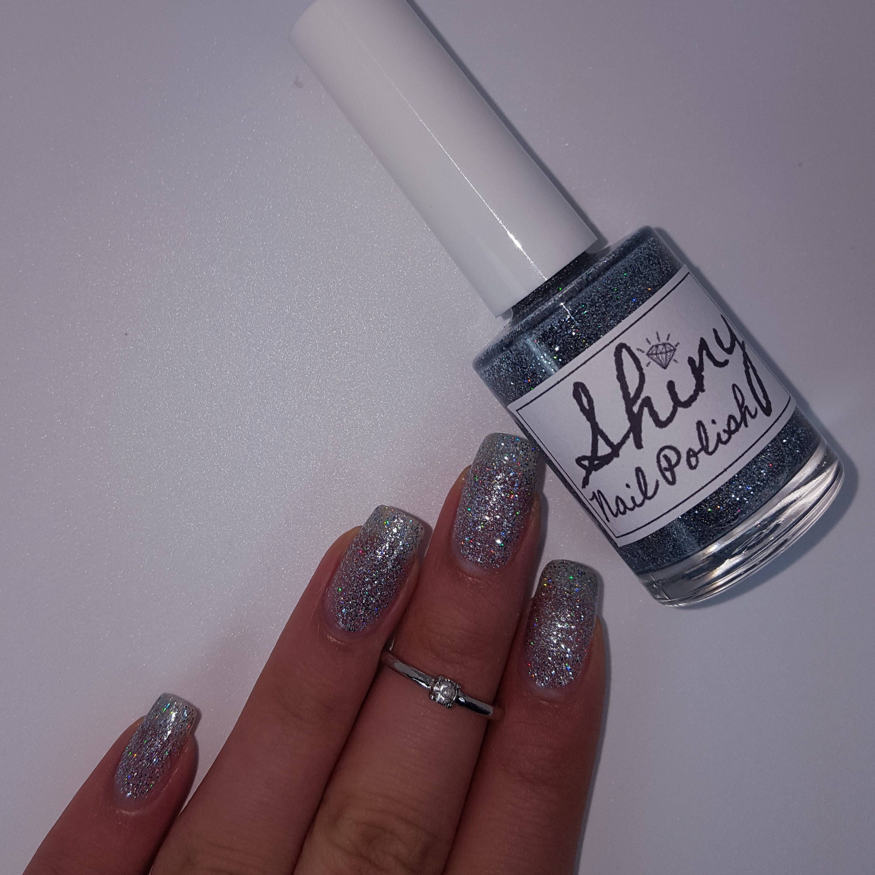 Blue Silver Holographic Glitter Nail Polish 5-free Handmade - Etsy