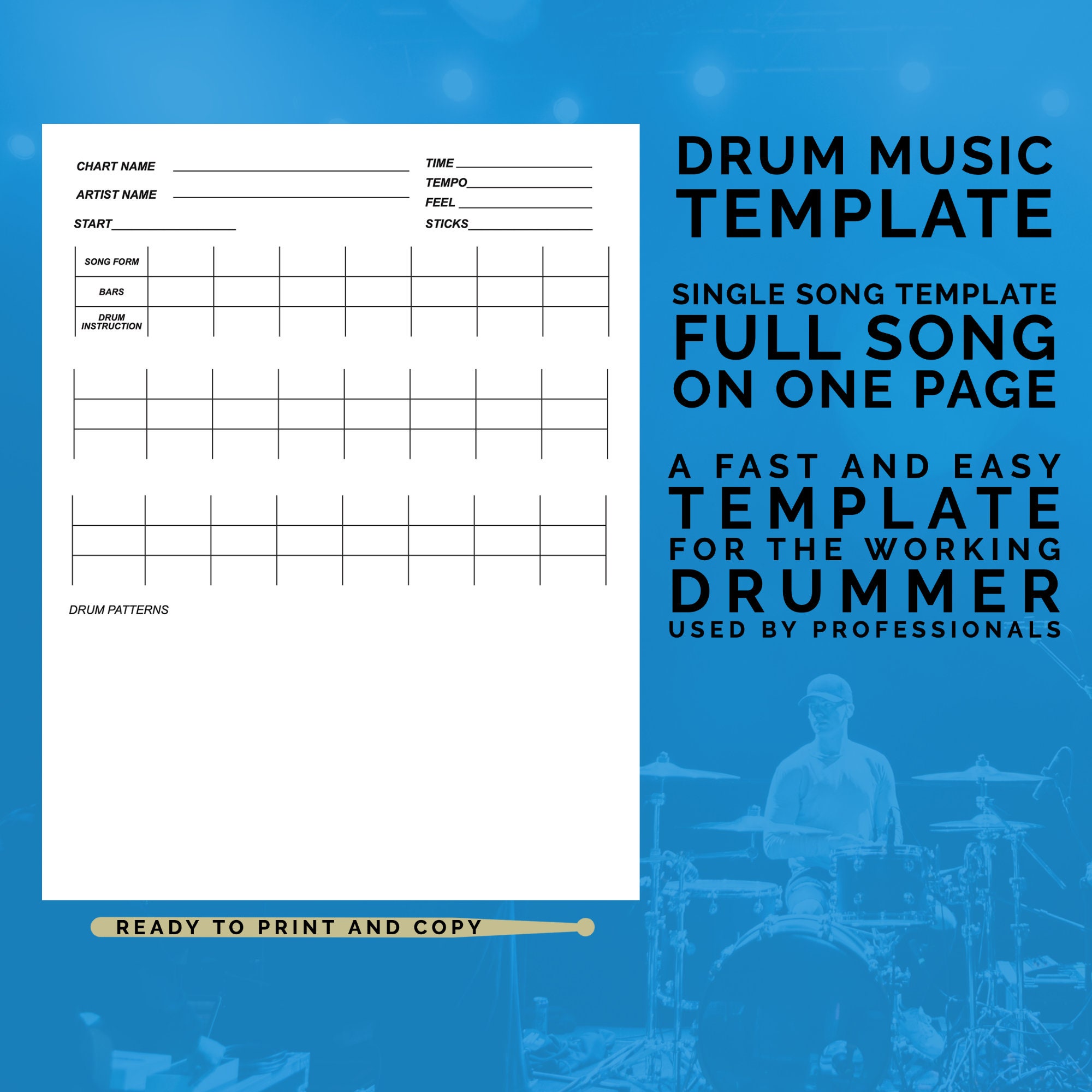Blank Single Song Drum Chart Template With Drum Notation