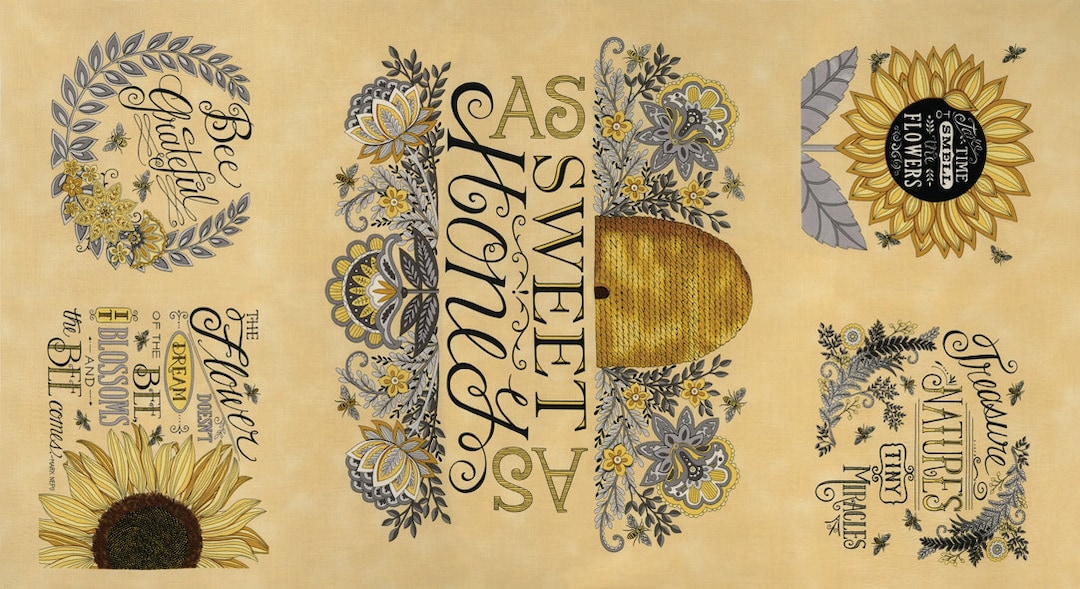 Bee Grateful Honey Yellow PANEL by Deb Strain for Moda Fabrics 19960 12 ...