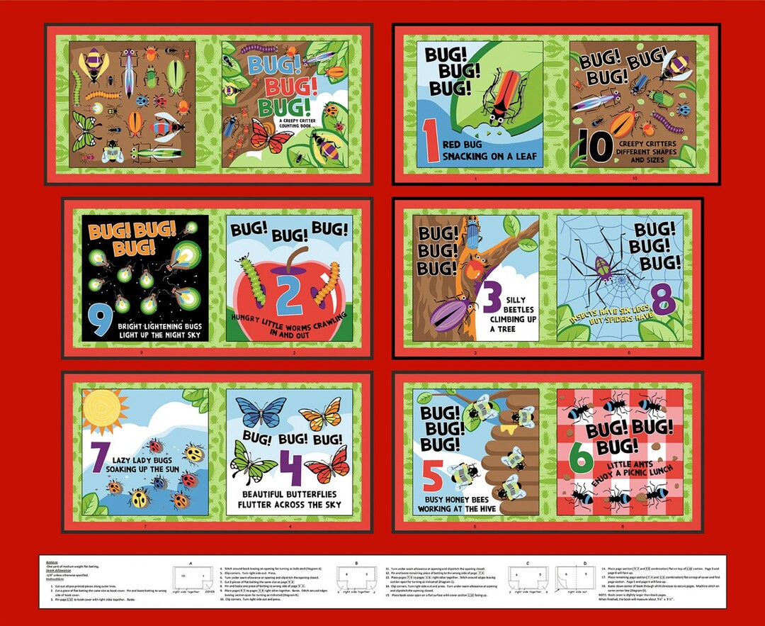 Bugs Bugs Bugs Red Bug Bug Bug Book by Tim Read for Henry Glass & Co 3259P-88 This Fabric is ...