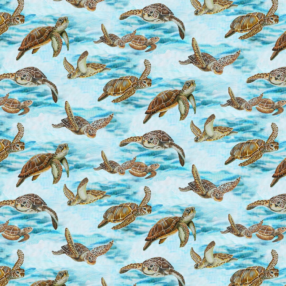 Turtle March Large Turtles Sky Blue by Lisa Marie Sparling for Henry ...
