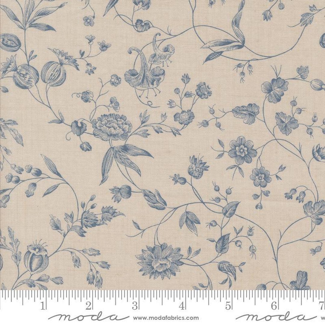 Sacre Bleu Pivoine Smoke French Blue by French General for Moda Fabrics ...