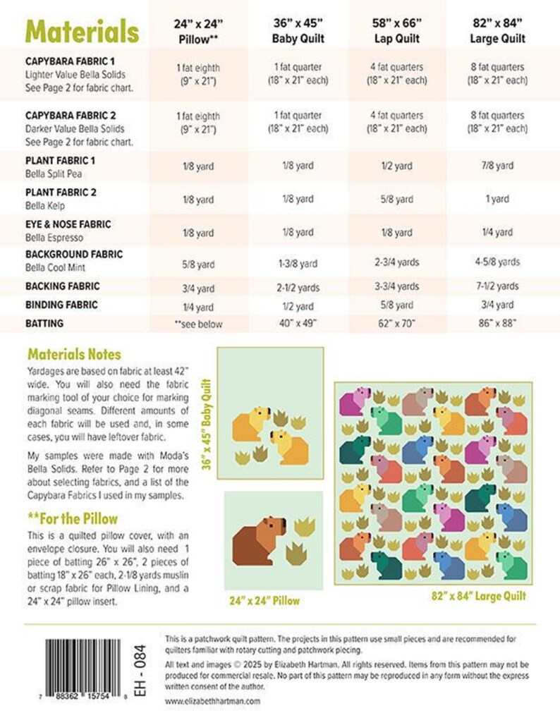 Capybara Club Quilt Pattern by Elizabeth Hartman EH-084 This is a PAPER ...