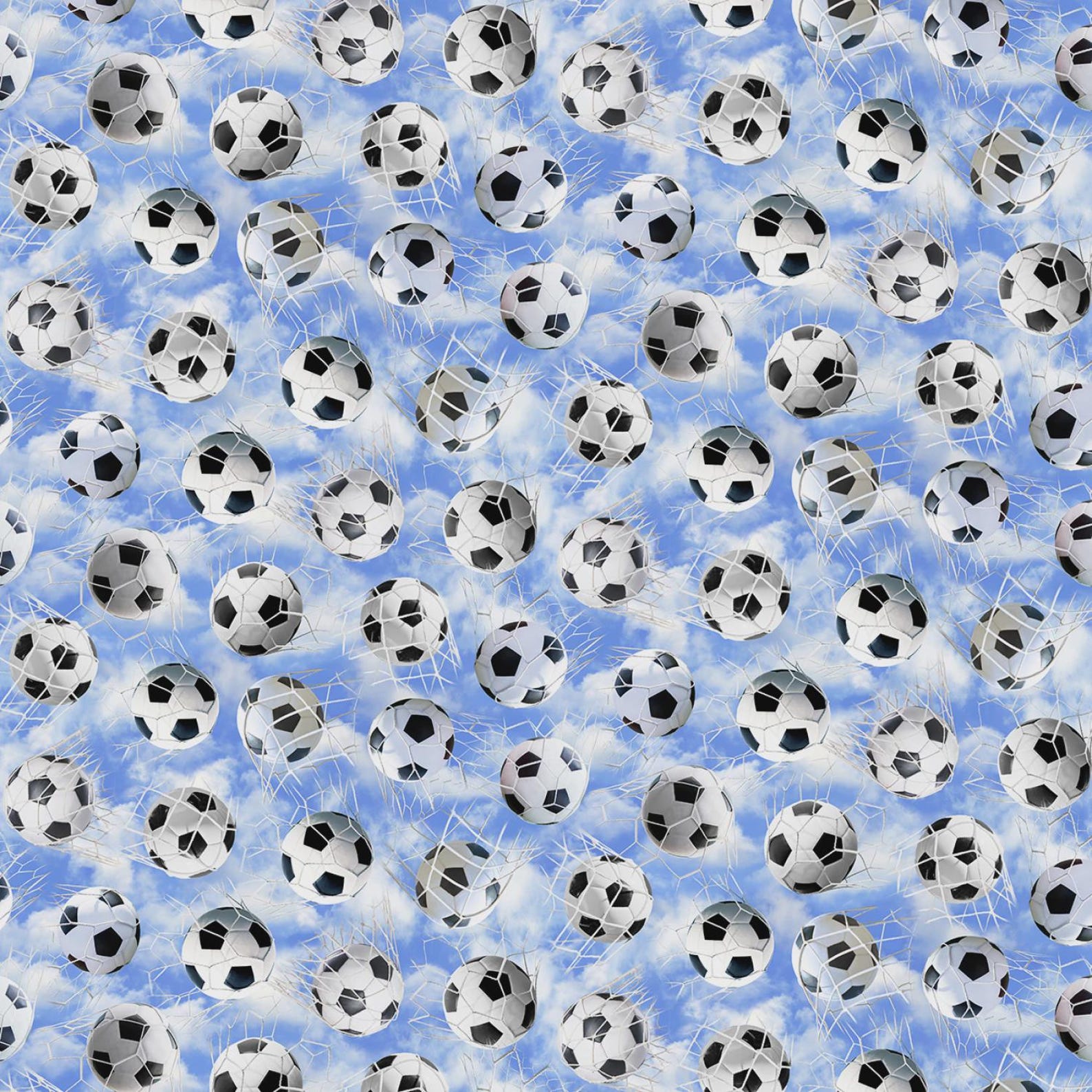 Blue Soccer Balls in Nets Soccer Practice by TT Collection for Timeless ...