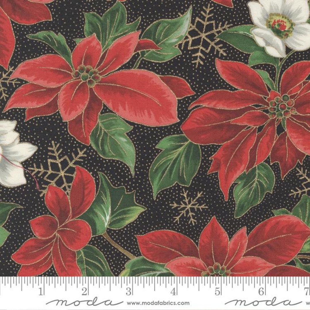 Merry Manor Metallic Poinsettias Black by Moda Fabrics 33660 15M Sold ...