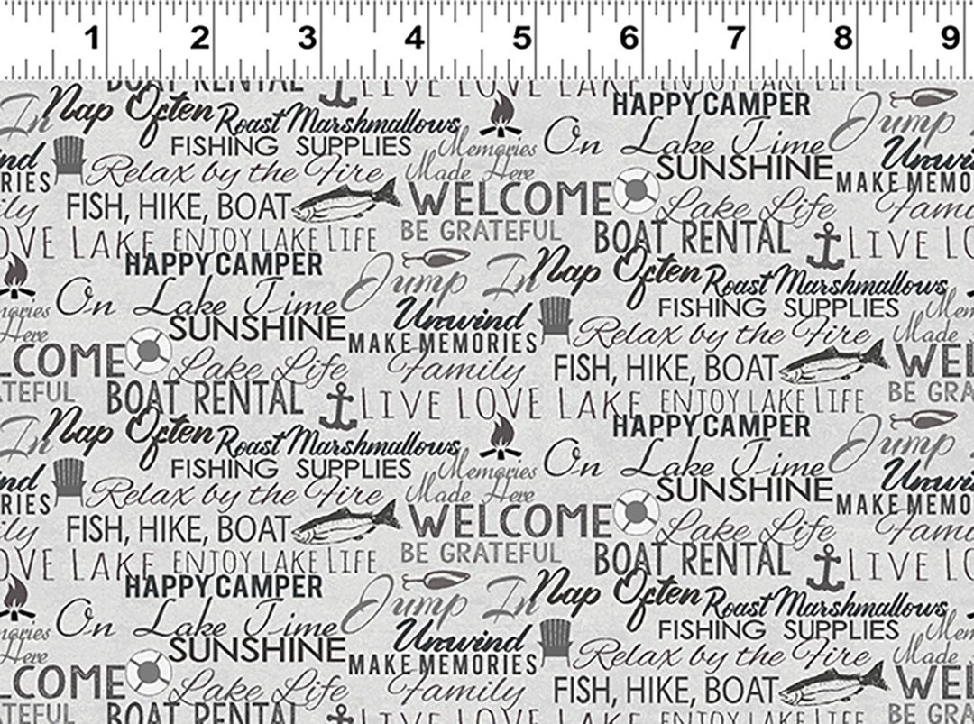 On Lake Time Words Light Pewter by Dan Dipaolo for Clothworks Y3716-118 ...