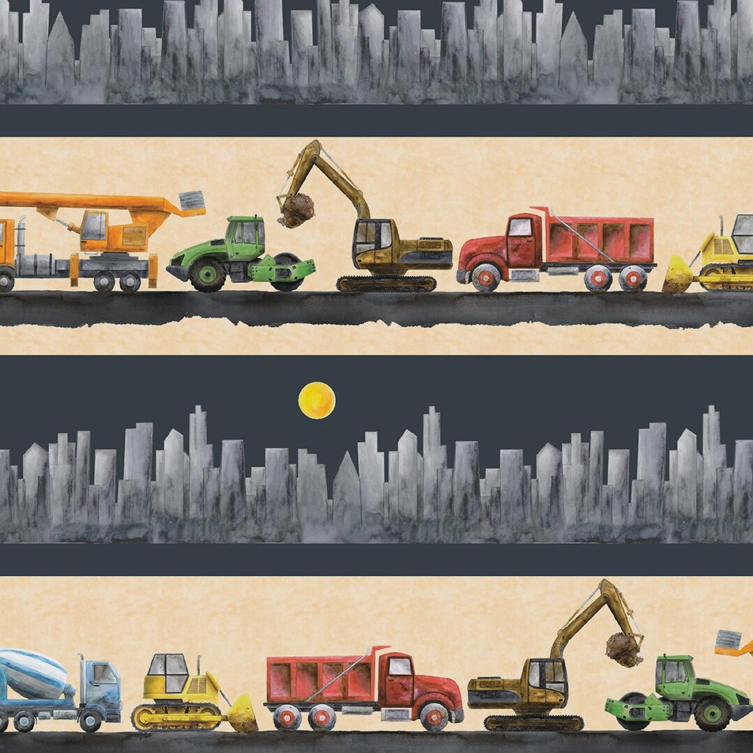 Let's Get Building Construction Equipment Cityscape Grey Peach by Moque ...