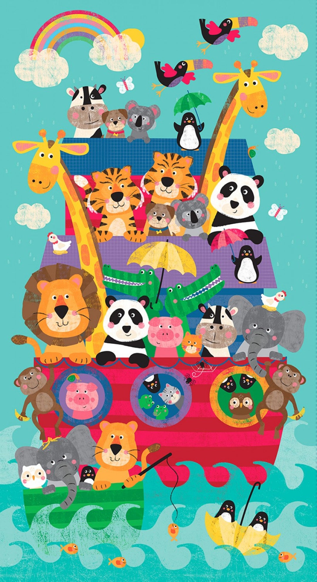 Multi Noah and Friends Digital 24in Panel by Liza Lewis for Clothworks ...